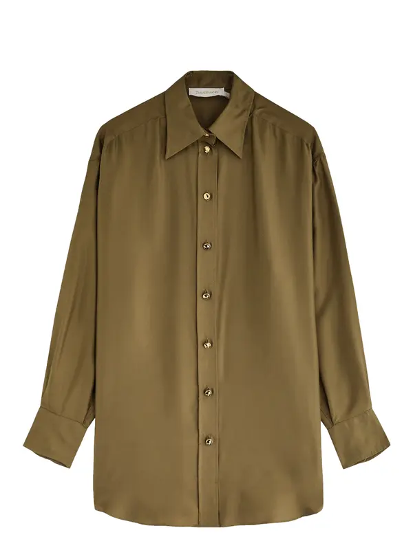 Zimmermann Crush Silk-twill Shirt - Olive