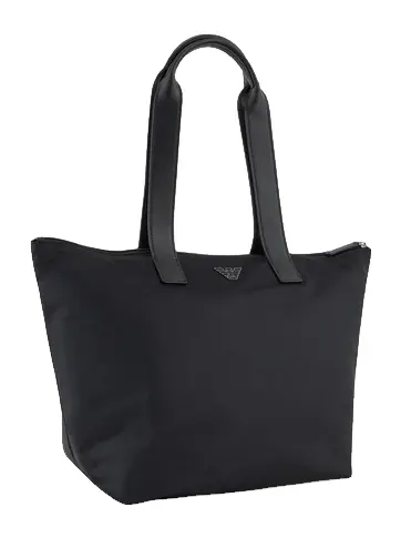Emporio Armani Medium Shopper Bag In Recycled Nylon - Black
