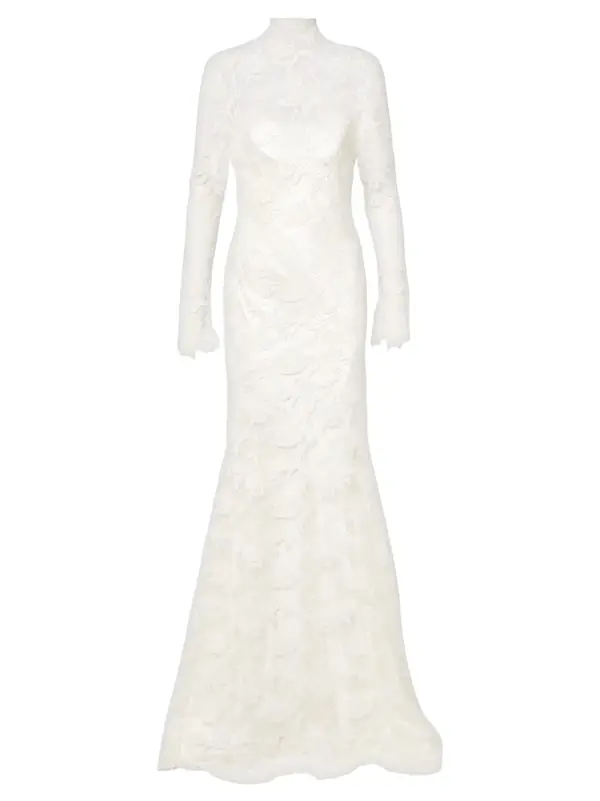 DANIELLE FRANKEL Bridal Adena Floral Lace-trimmed Gown - White