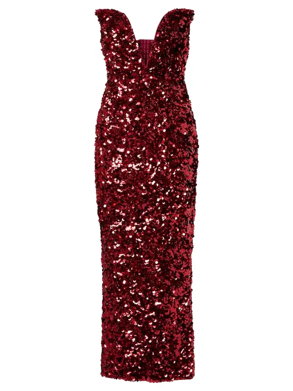 SELF-PORTRAIT Sequined Cocktail Dress - Red