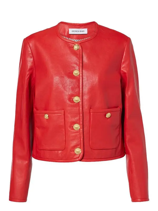Veronica Beard Andrea Leather Jacket - Red