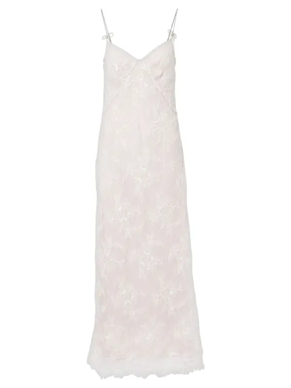 Blumarine Rebrode Embellished Lace Maxi Dress - White