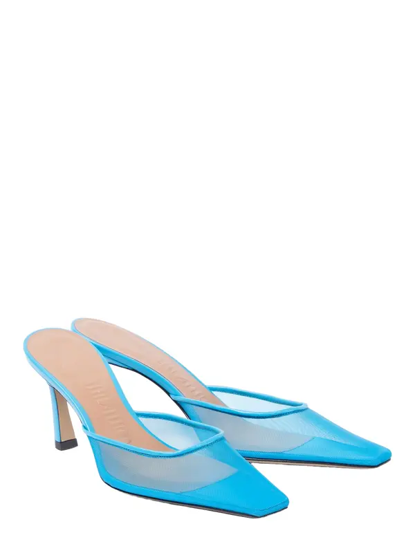 Attico Juno Leather-trimmed Mules - Blue