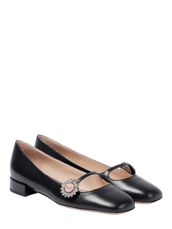 Valentino Garavani Embellished Leather Mary Jane Flats - Black