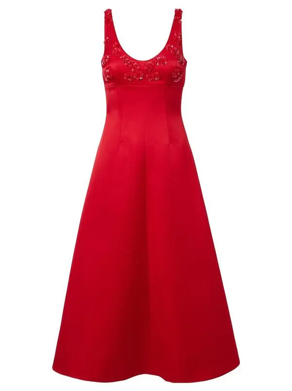 EMILIA WICKSTEAD Abella Embellished Satin Midi Dress - Red