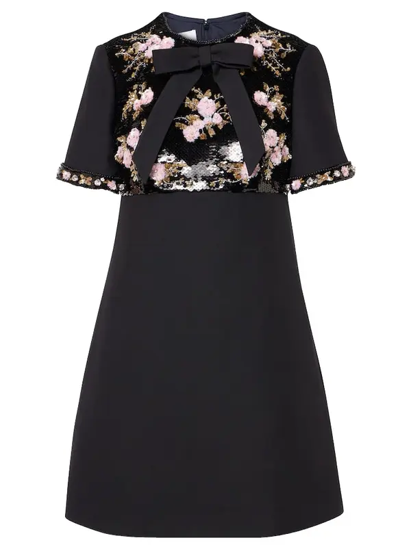 Valentino Garavani Crepe Couture Embellished Minidress - Black