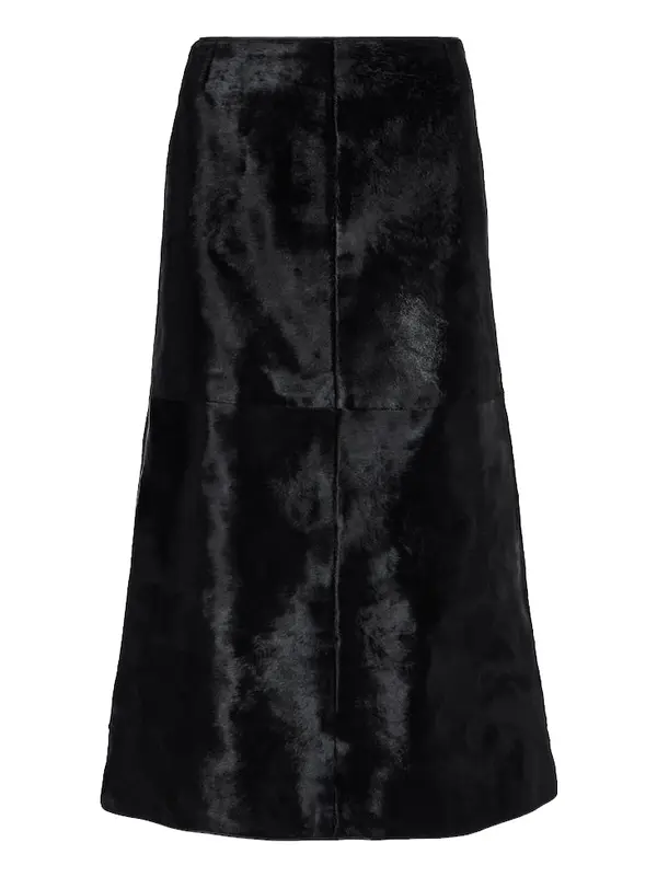 TOTEME Paneled Calf Hair Midi Skirt - Black