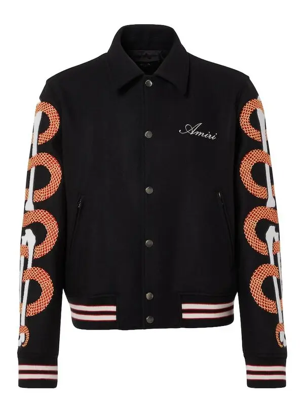 Amiri Snake Bones Wool-blend Varsity Jacket - Black