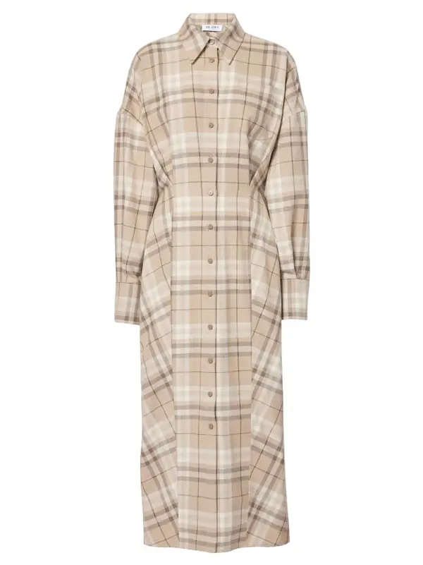 Attico Checked Cotton-blend Shirt Dress - Beige