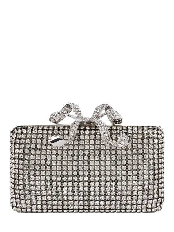 SELF-PORTRAIT Crystal-embellished Bow Clutch - Silver