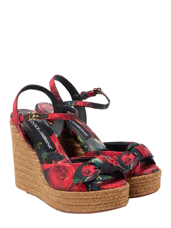 Dolce & Gabbana Floral Canvas Espadrille Wedges - Black