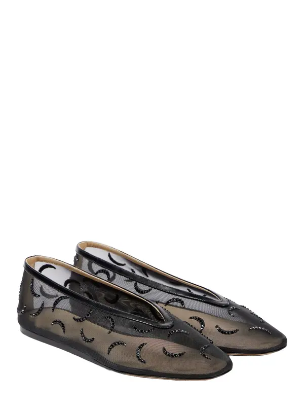 Le Monde Beryl Luna Embroidered Ballet Flats - Black