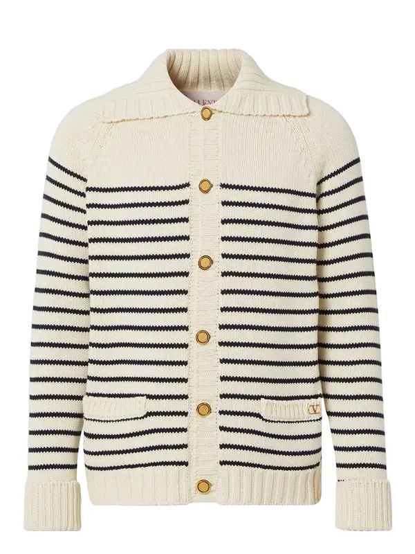 Valentino Garavani Vlogo Signature Striped Cotton Cardigan - Blue