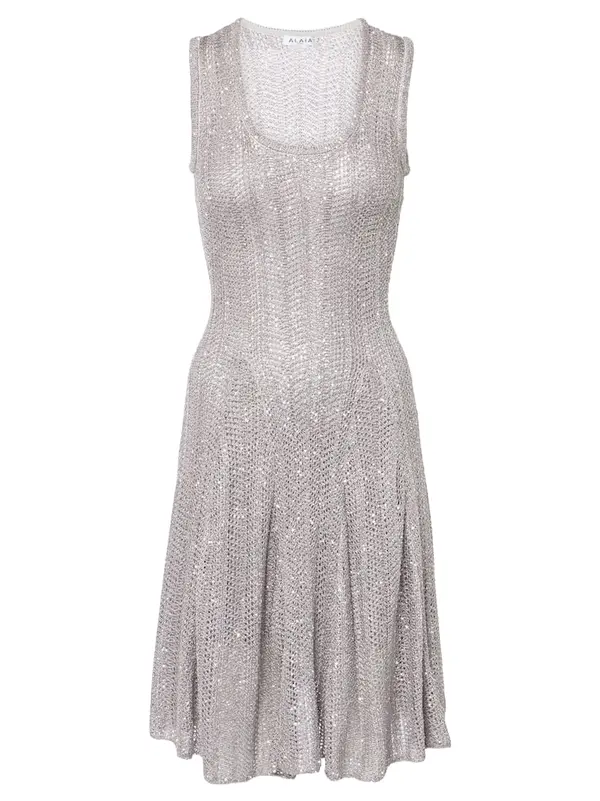 Alaïa Sequined Knitted Mini Dress - Silver