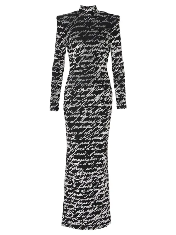 Balmain Love Letter Jacquard Gown - Black