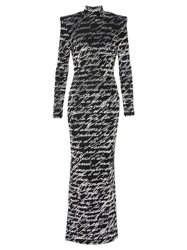 Balmain Love Letter Jacquard Gown - Black