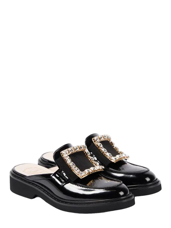ROGER VIVIER Viv' Rangers Embellished Leather Mules - Black