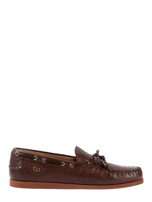 Valentino Garavani Palm Avenue Leather Boat Shoes - Brown
