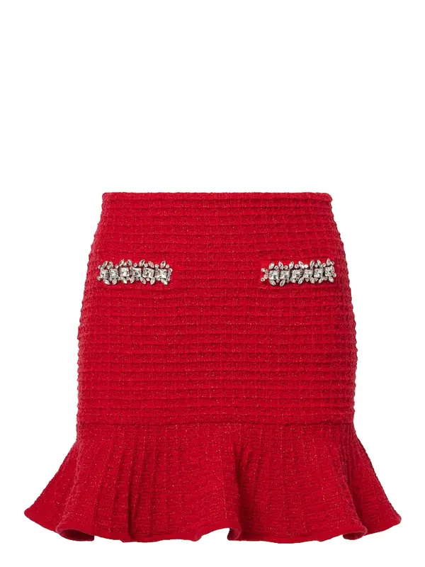 SELF-PORTRAIT Knitted Embellished Mini Skirt - Red