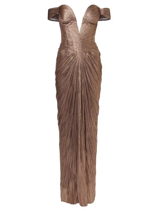 MARIA LUCIA HOHAN Tia Draped Off-shoulder Gown - Gold