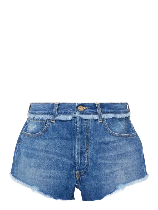 Alanui Fringed Denim Shorts - Blue