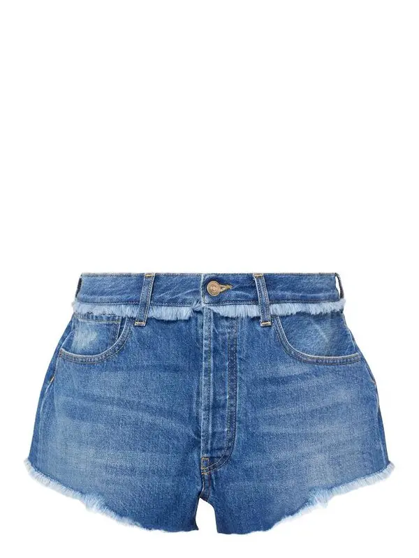 Alanui Fringed Denim Shorts - Blue