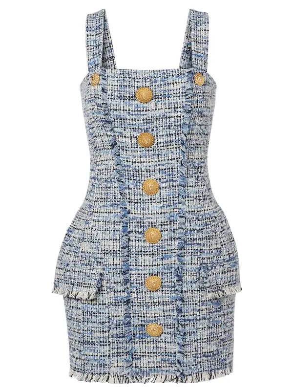 Balmain Denim Tweed Mini Dress - Blue