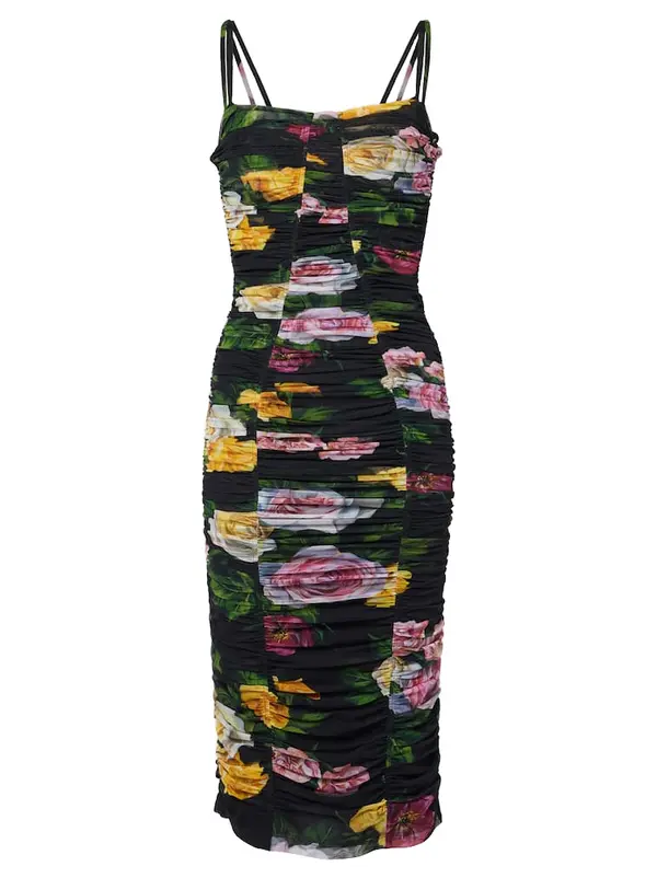 Dolce & Gabbana Floral Ruched Tulle Midi Dress - Multicoloured