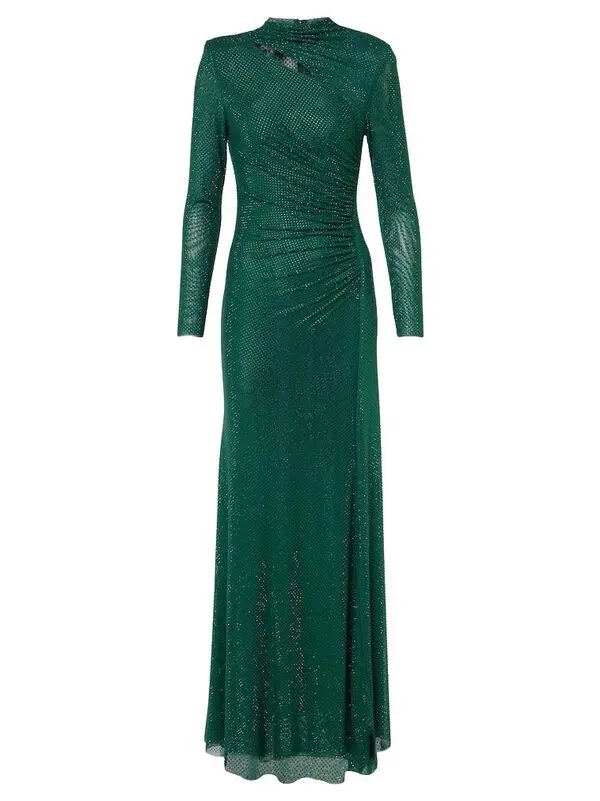 SELF-PORTRAIT Embellished Gathered Gown - Green
