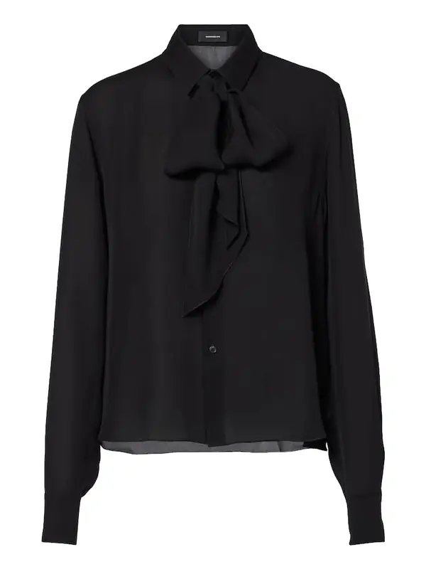 Wardrobe.NYC Tie-neck Silk Blouse - Black