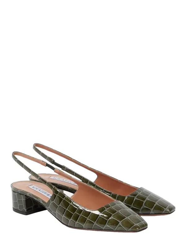 AQUAZZURA Ginza 35 Croc-effect Leather Slingback Pumps - Green