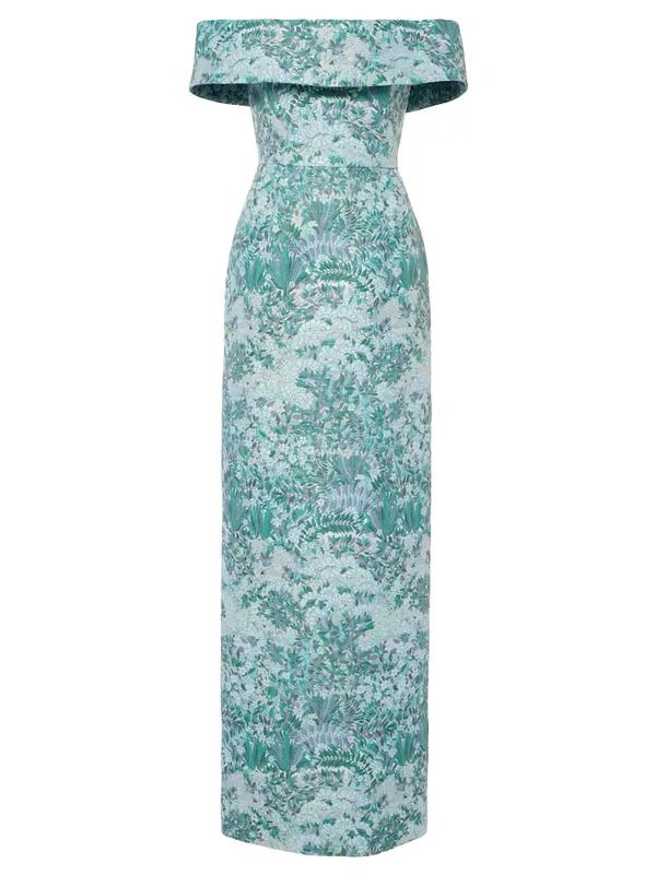 MARKARIAN Clover Floral Off-shoulder Brocade Gown - Blue