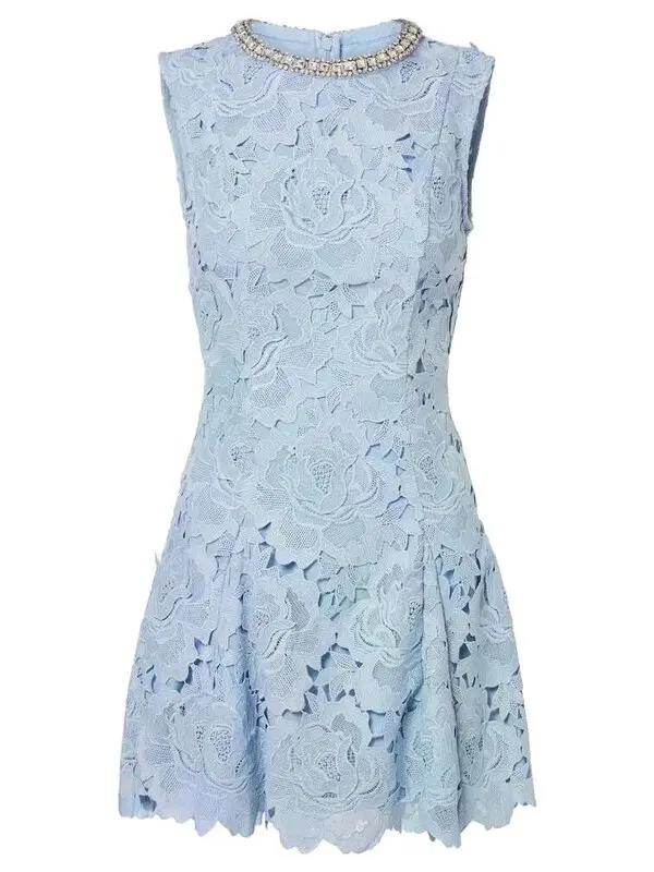 SELF-PORTRAIT Embellished Floral Lace Minidress - Blue