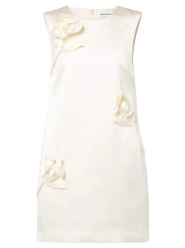 SELF-PORTRAIT Floral-appliqué Satin Mini Dress - White