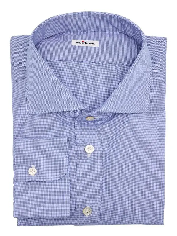 Kiton Cotton Micro-houndstooth Dress Shirt - Blu