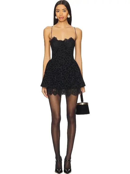 For Love & Lemons Midnight Velvet Mini Dress - Black