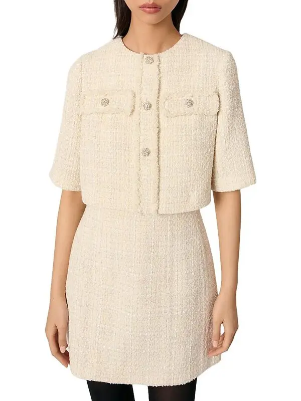 Maje Tweed Dress With Jacket - Ecru