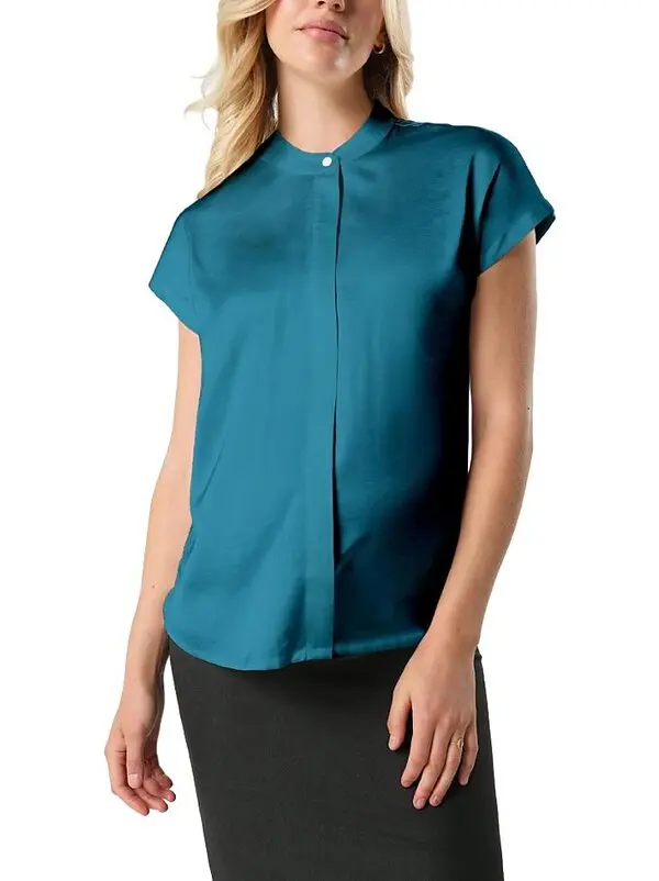 MARION Satin Maternity Nursing Shell Top - Peacock