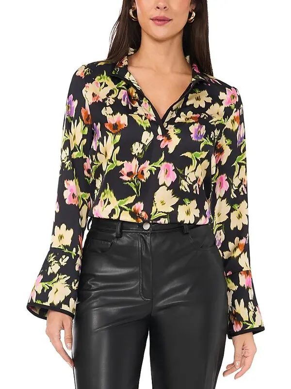 Vince Camuto Floral Print Blouse - Rich Black