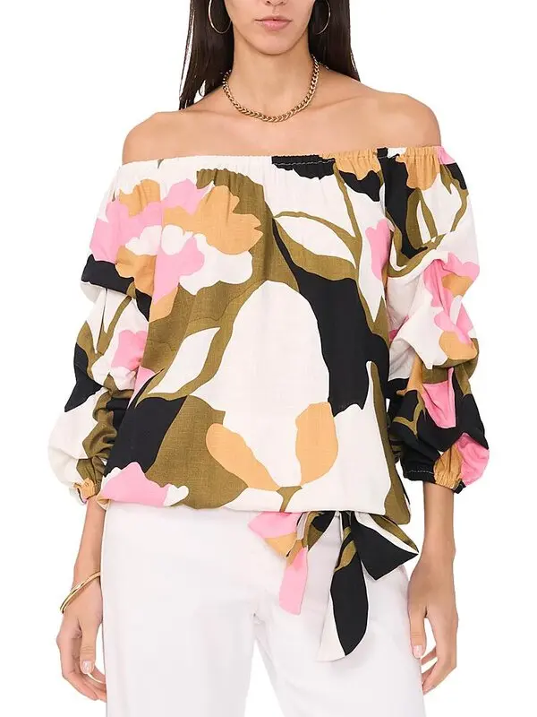 Vince Camuto Printed Off-the-shoulder Top - Blush