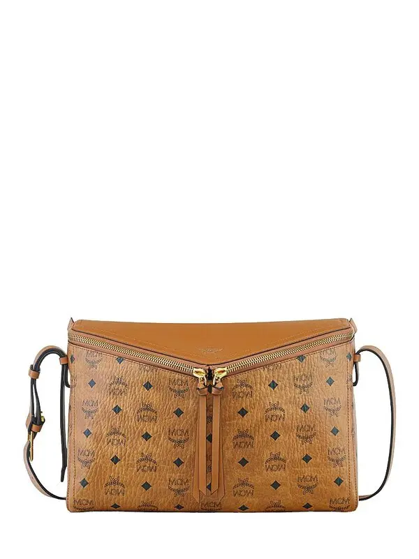 Mcm Diamant 3d Monogram Canvas Bag - Cognac