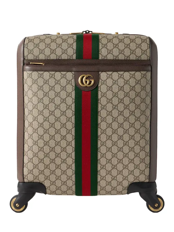 Gucci Savoy Leather-trimmed Printed Coated-canvas Suitcase - Brown