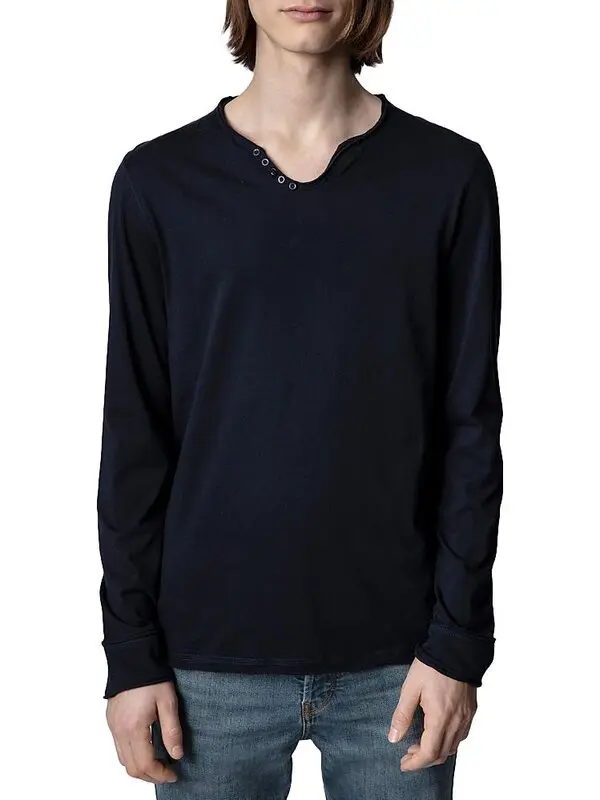 Zadig&Voltaire Monastir Cotton Long Sleeve Henley - Encre