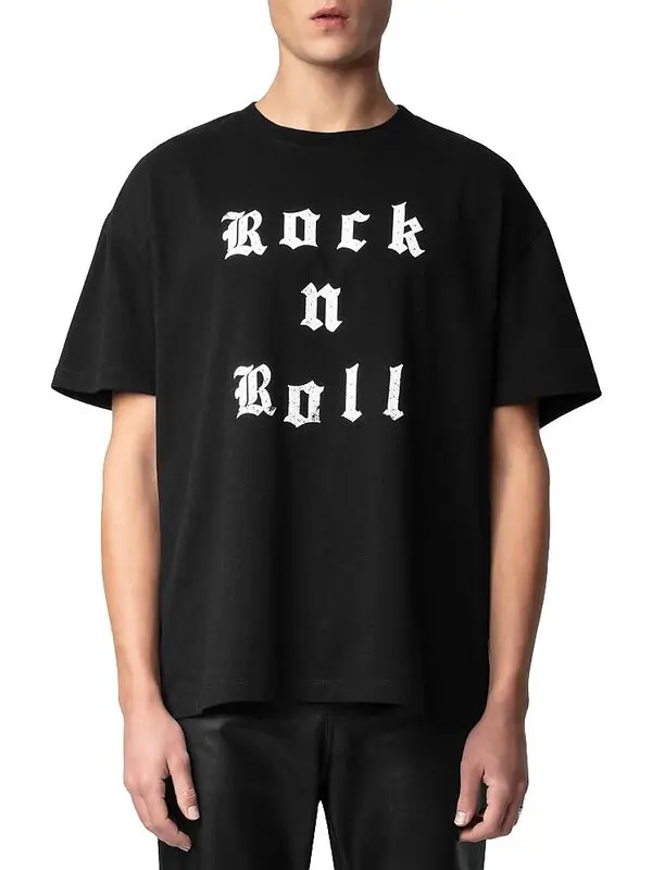Zadig&Voltaire Teddy Cotton Studded Rock N Roll Graphic Tee - Black