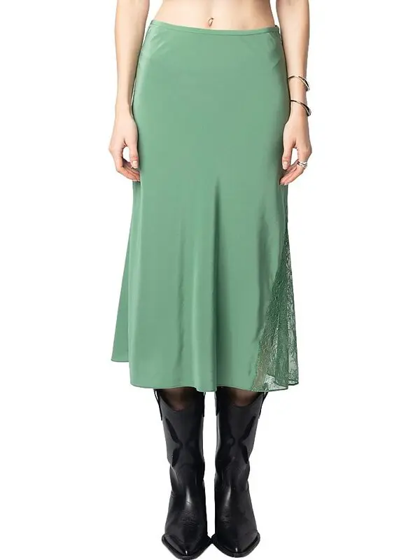 Zadig&Voltaire Jayla Lace Trim Silk Midi Skirt - Coriander