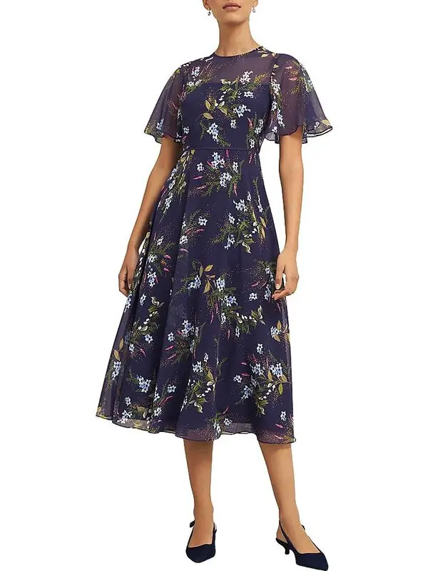 HOBBS LONDON Callie Floral Print Midi Dress - Navy Multi