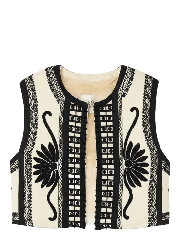Sea Ambrose Cropped Embroidered Vest - Cream