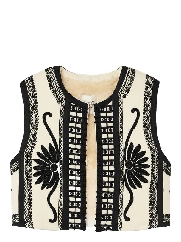 Sea Ambrose Cropped Embroidered Vest - Neutrals