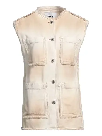 MSGM Denim Outerwear Cotton Vest With Fringes - Beige