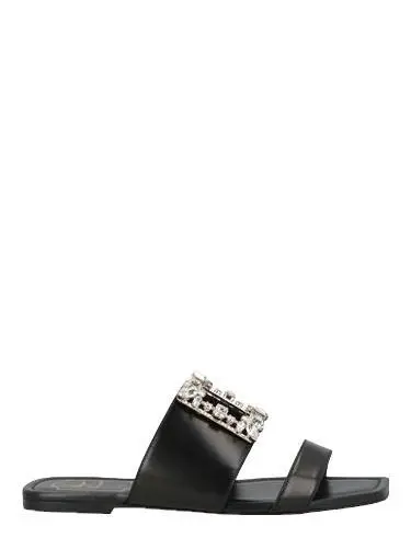 ROGER VIVIER Leather Sandals With Appliqués And Crystals - Black